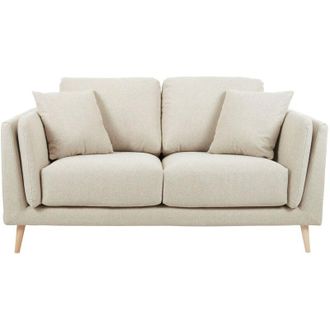 Miliboo Skandinavisches Sofa 2-Sitzer aus beigem Stoff und helles Holz VOGUE