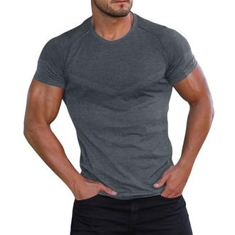 Generic Chemise de compression athl&eacute;tique pour homme, coupe ajust&eacute;e, col rond, manches courtes, &eacute;vacuation de lhumidit&eacute;, s&eacute;chage rapide, haut extensible, coup