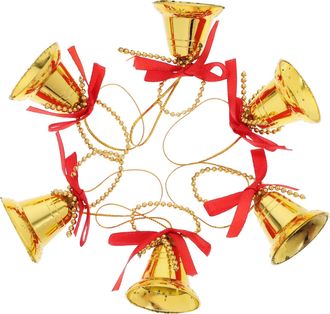 Cabilock 6 St&uuml;ck Teiliges Weihnachtsgl&ouml;ckchen Anh&auml;nger mit Schleifen Goldene Weihnachtsglocken Ornamente f&uuml;r Christbaum T&uuml;rdeko Festliche Xmas Party Dekoration