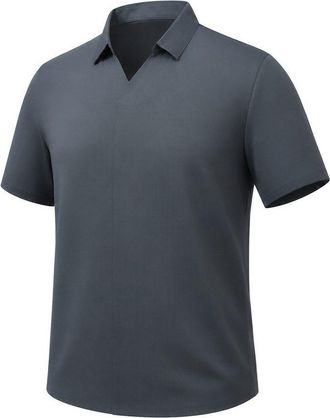 AlltheMen Poloshirt Herren Waffelstruktur Poloshirt mit V-Ausschnitt Reverskragen Kurzarm