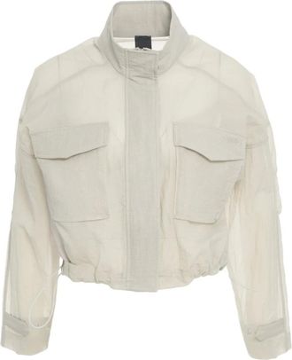 Pinko Pinko, Femme, Vestes, Blanc, Taille: 36 FR Veste Courte Grise en Ripstop Col Haut