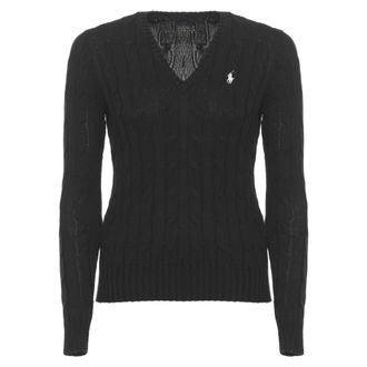 Ralph Lauren Femme, Pulls, Noir, Taille: 42 FR Pull en maille torsad&eacute;e &agrave; col en V