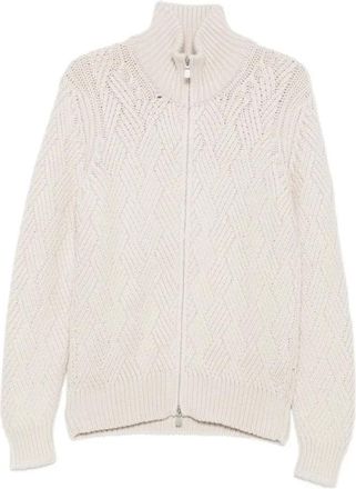 Barba Homme, Sweatshirts et sweats &agrave; capuche, Blanc, Taille: 2XL Cardigan en laine et cachemire c&ocirc;tel&eacute;e