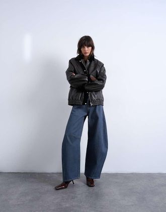 Topshop Horseshoe - Jean barrel &agrave; taille haute - Gris &eacute;l&eacute;phant