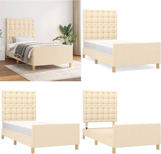 vidaXL Bettgestell mit Kopfteil Creme 80x200 cm Stoff - Bettgestell - Holzrahmen - Lattenrost - Kopfteil - Cremefarbenes Bett - Home & Living
