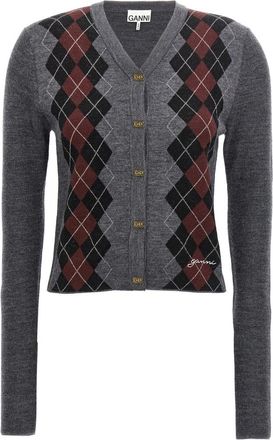 Ganni Femme, Pulls, Gris, Taille: 36 FR Argyle Cardigan
