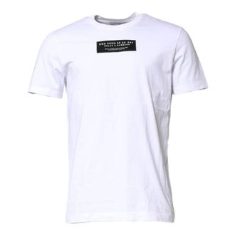 Dolce & Gabbana Wei&szlig;es Baumwoll-Logo-Patch-Rundhals-T-Shirt - - Tops - Herren - Wei&szlig; - XL