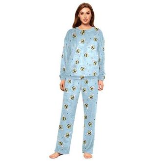 Alaza Ensemble de pyjama en polaire pour femme, motif chat et fleur, vêtements de détente deux pièces, vêtements de nuit, pyjama thermique, super doux, tail