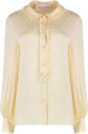Valentino Garavani Femme, Blouses et Chemises, Beige, Taille: 40 FR Toute La V Chemise en Jacquard de Soie