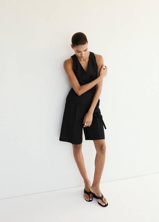 Mango Combinaison cache-caur lin noir - Femme - XXS - MANGO