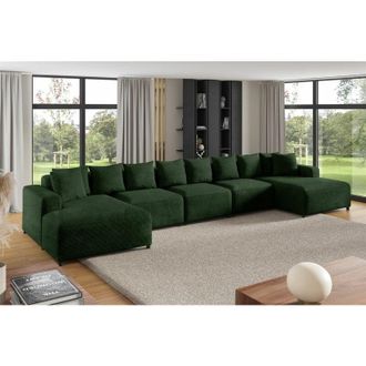 Fun Möbel Wohnlandschaft Sofa U-Form Designersofa megan xl in Stoff Poso Dunkelgrün