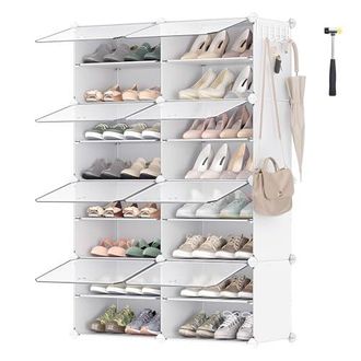 Songmics Schuhregal, Schuhschrank, f&uuml;r Garderobe und Eingangsbereich, anpassbar, 8 F&auml;cher, f&uuml;r bis zu 32 Paar Schuhe, wolkenwei&szlig;-transparent LPC034W01