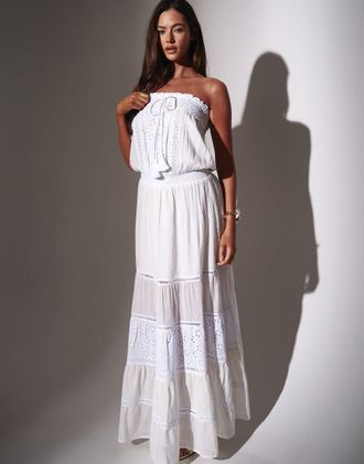 South Beach Robe bandeau longue avec d&eacute;tails en broderie anglaise - Blanc