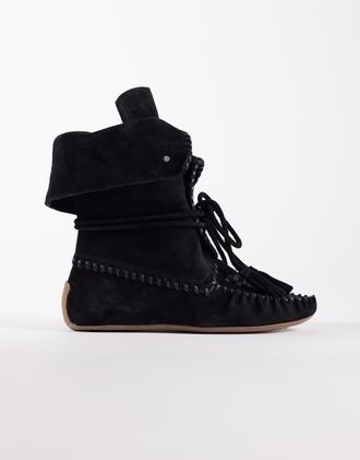 Bronx Savann-a - Stiefeletten zum Schn&uuml;ren aus Wildleder in Natur mit Fransen-Schwarz