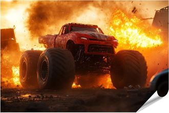 Islandburner XXL Bild Poster Explosion im Monstertruck Rennen Premium Bilder Fotodruck