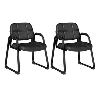 Giantex Lot de 2 Chaises de Bureau en Cuir Artificiel avec Accoudoirs Rembourrés, Chaises de Réception avec Cadre en Métal Robuste sans roulettes, Charge 120 