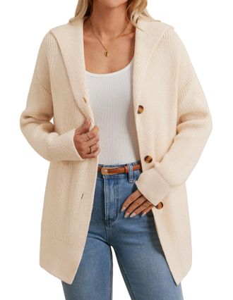 Grace Karin Damen Oversize Kapuzenpullover Herbst Lässig mit Knöpfen Langarm Strickjacke XXL Aprikose
