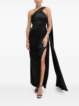 Marciano robe longue drap&eacute;e &agrave; une &eacute;paule - Noir