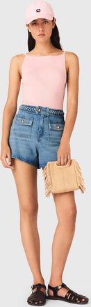 Maje Short En Denim Tress&eacute; - Bleu - Maje