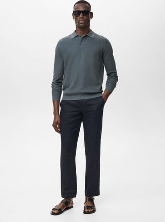 Mango Pull-over polo coton microstructure bleu pétrole - Homme - S - MANGO MAN