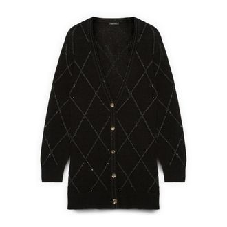 Fiorella Rubino Strickjacke mit Rautenmuster und Pailletten - - Knitwear - Damen - Schwarzk - L