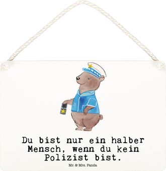 Mr. & Mrs. Panda Schild Polizist Herz DIN A6 - Geschenk, K&uuml;chenschild, T&uuml;rschild Familie, Cop, Polizei, wandtafel, holzbild