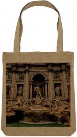 Fabulous Sac Shopping Tote Bag Aspect Lin - Vue de Rome Italie Fontaine de Trevi Patrimoine Mondial - Sac Courses Toile Epaisse 360g Beige Naturel Cabas Port&eacute; 
