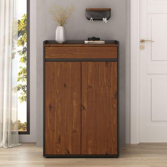 IDIMEX Schuhschrank TILO mit Schublade, Schwarz/Eiche farben - moderner Schrank mit Fronten aus Kiefer Massivholz, 4 Einlegeb&ouml;den f&uuml;r ca. 14 Paar Schuhe, sta