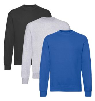 Fruit Of The Loom Herren Classic Set In Sweat, 3 Pack Sweatshirt, 1x Schwarz + 1x Royal + 1x Grau + 1 HL Kauf Notizblock, 3XL (3er Pack)