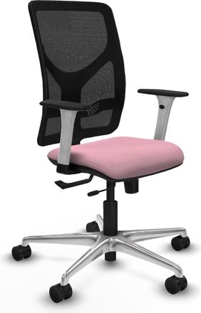 Piqueras y Crespo Schreibtischstuhl mit Rollen, mit wei&szlig;en und schwarzen Armlehnen, h&ouml;henverstellbare Lendenwirbelst&uuml;tze, ausgestattet mit Syncro/Traslack. Schwarz/Rosa