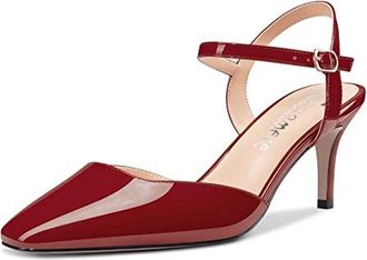 Castamere Femmes Aiguille Mi Talon Heel Carré Bout Escarpins Lanières Cheville Slingback Mariage Bureau Dress 6.5 CM Heels Bourgogne Rouge 36 EU