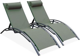 Sweeek Duo de bains de soleil en aluminium et textil&egrave;ne Louisa Gris / Kaki