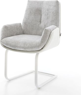 DELIFE Freischwinger Clea-Flex Materialmix Echtleder Weiß-Silbergrau Freischwinger flach Weiß, Esszimmerstühle