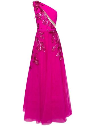 Saiid Kobeisy robe longue &agrave; design &agrave; une &eacute;paule - Rose