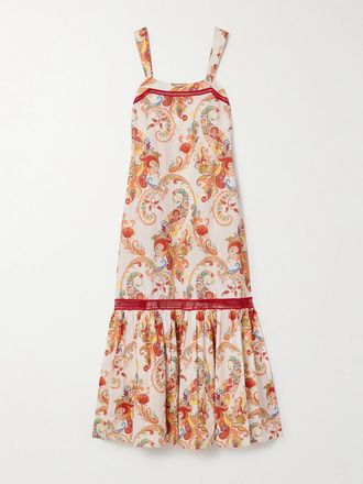 Etro Maxikleid Aus Jacquard-strick Aus Einer Baumwoll-seidenmischung Mit Paisley-muster Und H&auml;keleins&auml;tzen - Orange