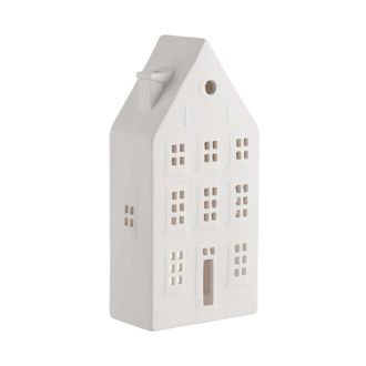 Butlers Teelichthaus, Grachtenhaus aus weißem Porzellan Höhe 19cm -Amsterdam- Windlicht-Haus für die Krippe, Weihnachtsdorf Häuser für Weihnachtsdekoration. W