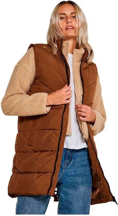 Noisy May Noisy May Damen Winter Weste NMDALCON Lange wattierte Puffer Stepp Jacke mit Zip ohne &Auml;rmel, Farben:Braun, Gr&ouml;&szlig;e:S