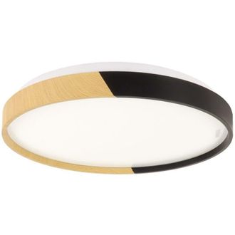 Licht-Erlebnisse Licht-erlebnisse - Plafonnier led m&eacute;tal d : 33 cm IP44 bois (ch&ecirc;ne) noir rond 4000 k lumi&egrave;re blanc neutre 970 lm