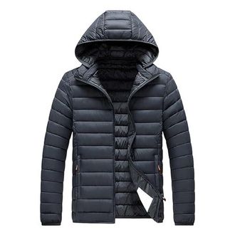 Generic Manteau bouffant l&eacute;ger &agrave; capuche pour homme - Manteau dhiver chaud et matelass&eacute; avec fermeture &eacute;clair int&eacute;grale, gris fonc&eacute;, 4XL