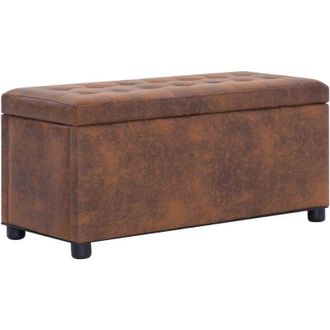 vidaXL Pouf de rangement 87,5 cm Marron Similicuir daim Vidaxl