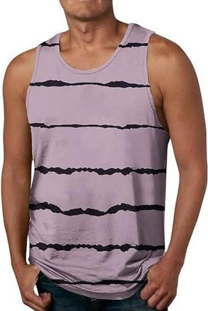 Generic D&eacute;bardeur ray&eacute; sans manches pour homme - T-shirt d&eacute;t&eacute; d&eacute;contract&eacute; &agrave; rayures - Tendance - Grand et grand d&eacute;bardeur athl&eacute;tique - V&ecirc;tements de plage - T-