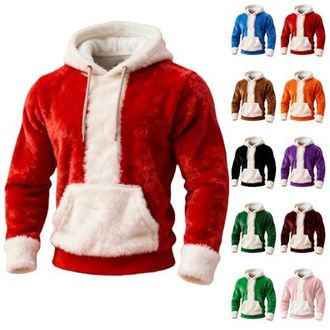 Generic Sweat à capuche de Noël en flanelle pour homme - Sweat amusant en forme de sapin de Noël - Grande taille - Tenue dhiver chaude et confortable à manche