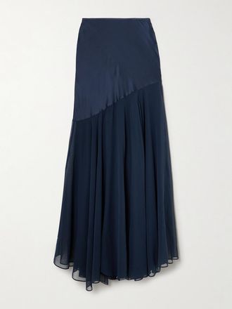 Tove Sinead Asymmetrischer Maxirock Aus Seidensatin Und Georgette - Blau