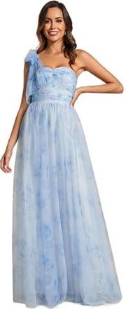 Ever-pretty Robe Ceremonie Été Femme Plissé Tulle Imprimée sans Bretelles Taille Empire Classique Robe Demoiselle dhonneur Femme Glace Bleue 40