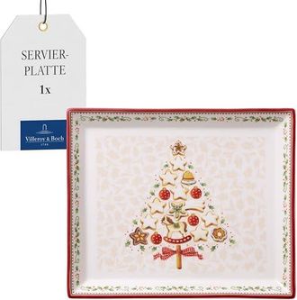 Villeroy & Boch Winter Bakery Delight Kleine rechteckige Servierplatte für Gebäck, Premium Porzellan, Weiß/Rot/Beige