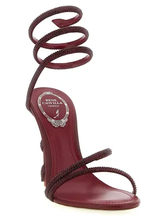 Rene Caovilla Womens Crystal-Embellished Satin Sandal Bordeaux Viscose Silk Heels