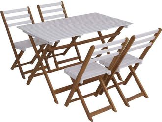 Hhg Garnitur HHG-065, Sitzgruppe Lounge-Set Garten 4x Stuhl Tisch, Akazie Holz klappbar natur-wei&szlig;