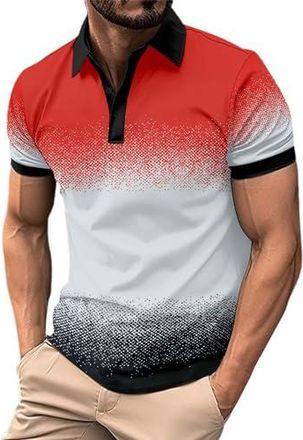 Generic Polo décontracté à revers pour homme avec imprimé de couleur dégradée - Polo de travail confortable et doux - Facile dentretien - Polo ample à fermetu
