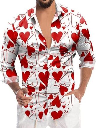 Generic Chemise à manches longues pour homme avec imprimé numérique 3D et revers boutonné 2026, Rouge, XXL