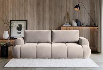 Selsey 3-Sitzer Sofa mit Schlaffunktion Schlafsofa Graubeige Cord 135x200 cm Integrierter Bettkasten - Wasserabweisend & Abriebfest Polnisches Design Komfort